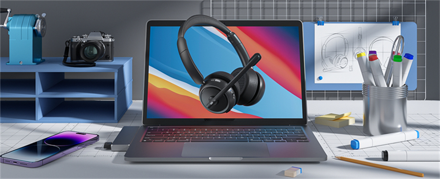 Wireless headset with USB Dongle, computer without bluetooth also works ...